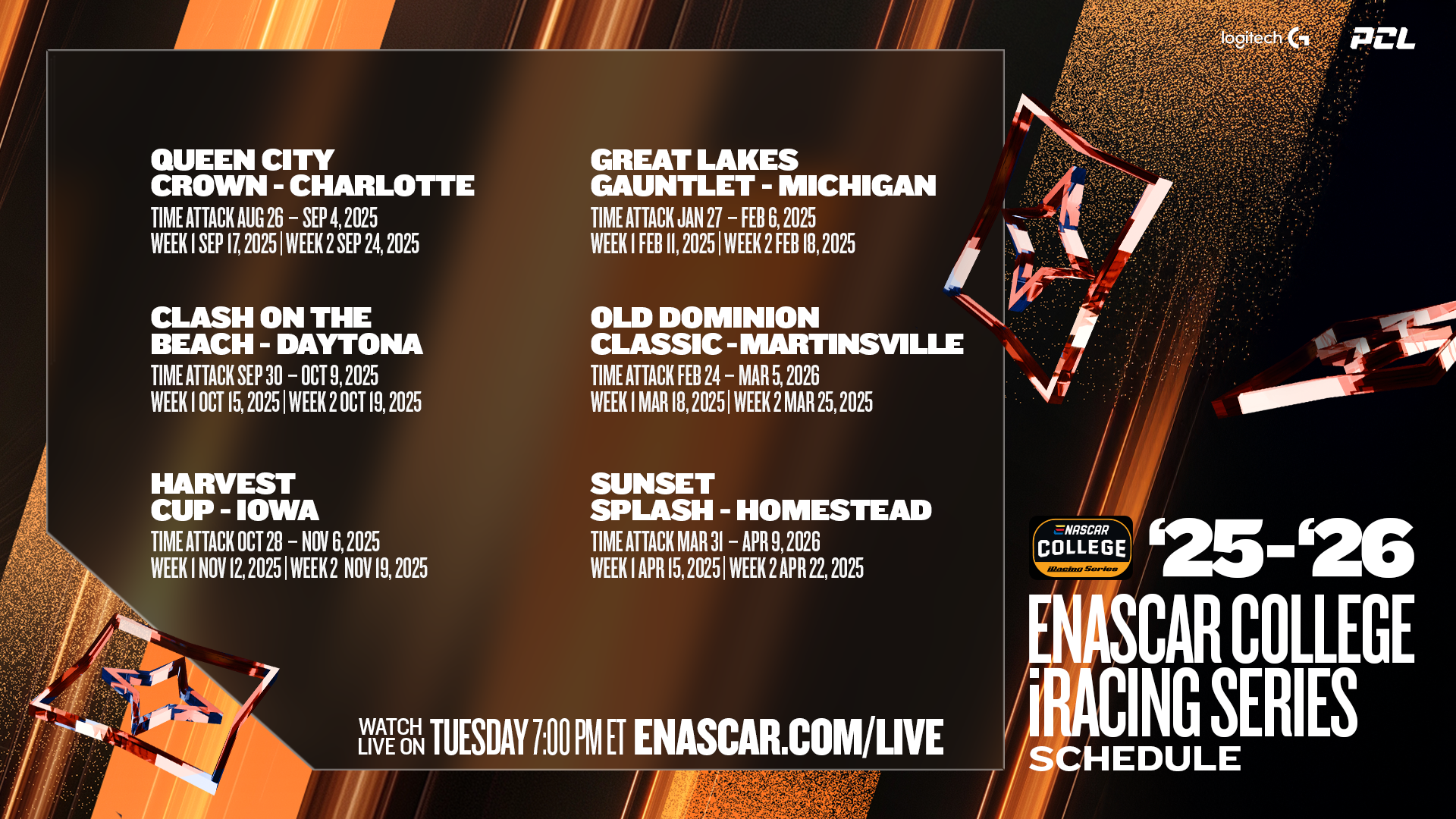 2025-2026 eNASCAR College iRacing Series Schedule Announced - eNASCAR